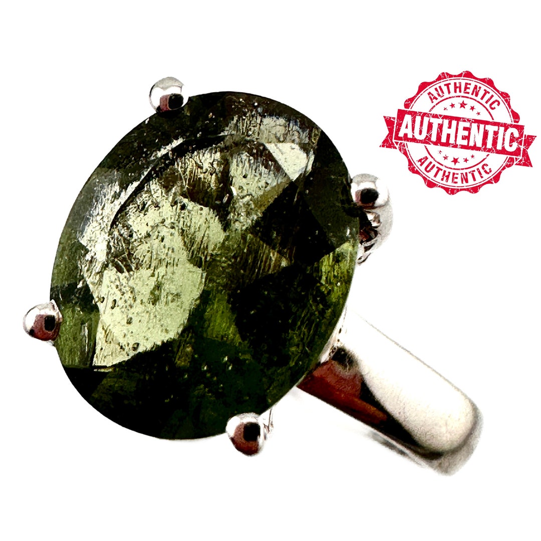 MOLDAVITE CRYSTAL RING Authentic Moldavite Silver Ring Sz 8 Ring 4 Gr ...