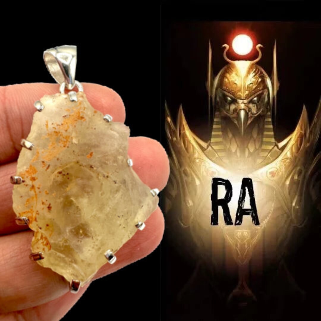 LIBYAN DESERT GLASS Crystal Necklace Encoded to Ra God of Manifestation ...