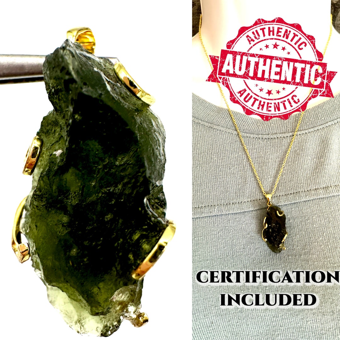 MOLDAVITE Necklace 14K Gold Filled Encoded to THOTH Authentic Moldavite ...
