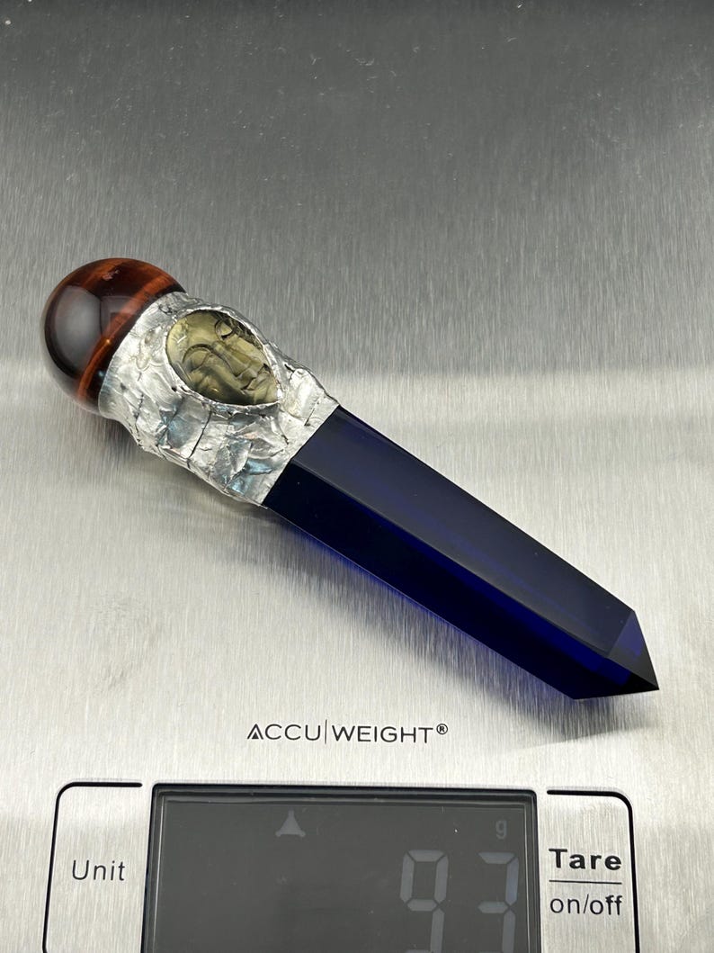 Artisan Crystal Sculpture, Blue Andara Wand, Red Tiger’s Eye Sphere ...