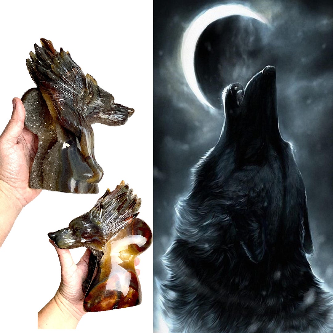 CRYSTALS Wolf Crystal Carving. Druzy Agate Blessed By A - Etsy.de