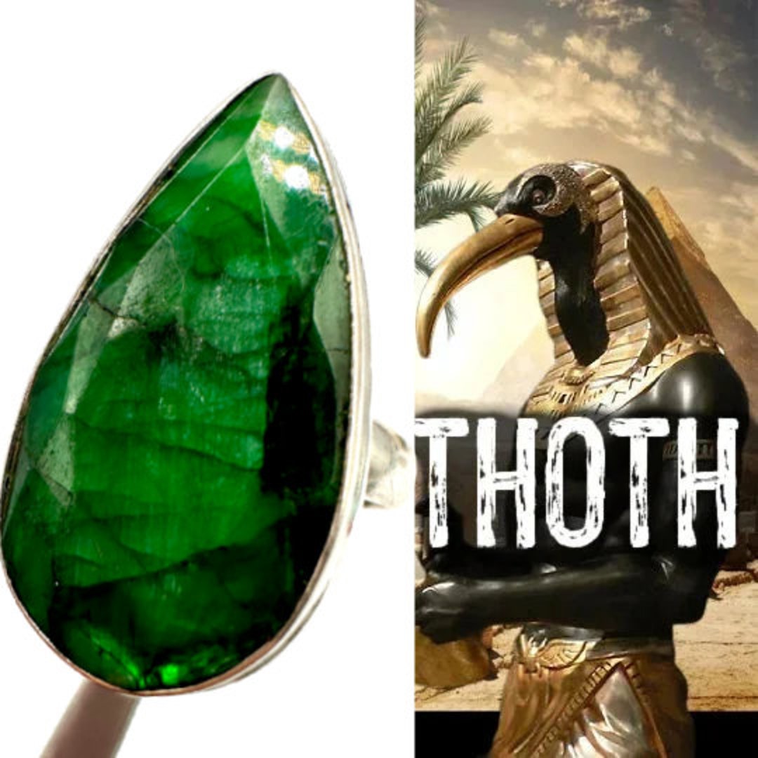 Emerald Crystal Ring Encoded to Thoth Egyptian God of Magik/moon Silver ...