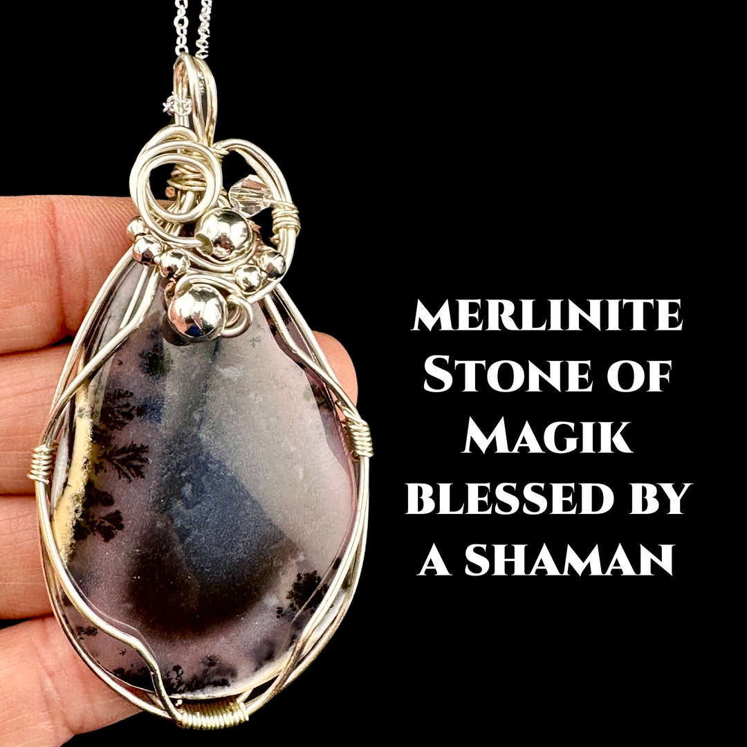 MERLINITE CRYSTAL NECKLACE Stone of Magic, Increase Intuition, Silver ...