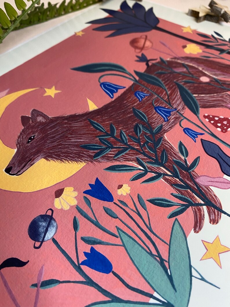 Wolf Art Print Animal Illustration Botanical Print Wall - Etsy