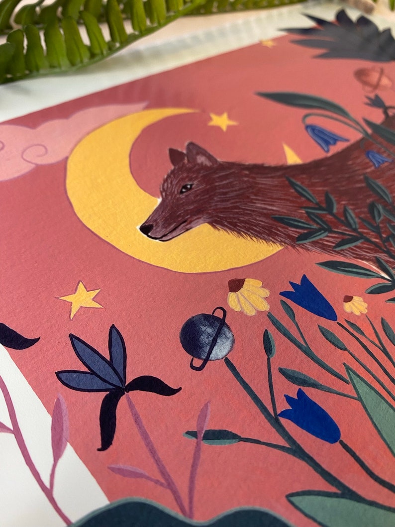 Wolf Art Print Animal Illustration Botanical Print Wall - Etsy