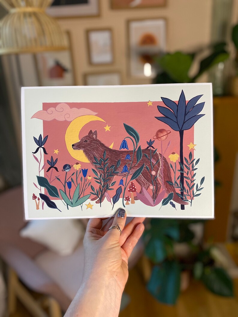 Wolf Art Print Animal Illustration Botanical Print Wall - Etsy