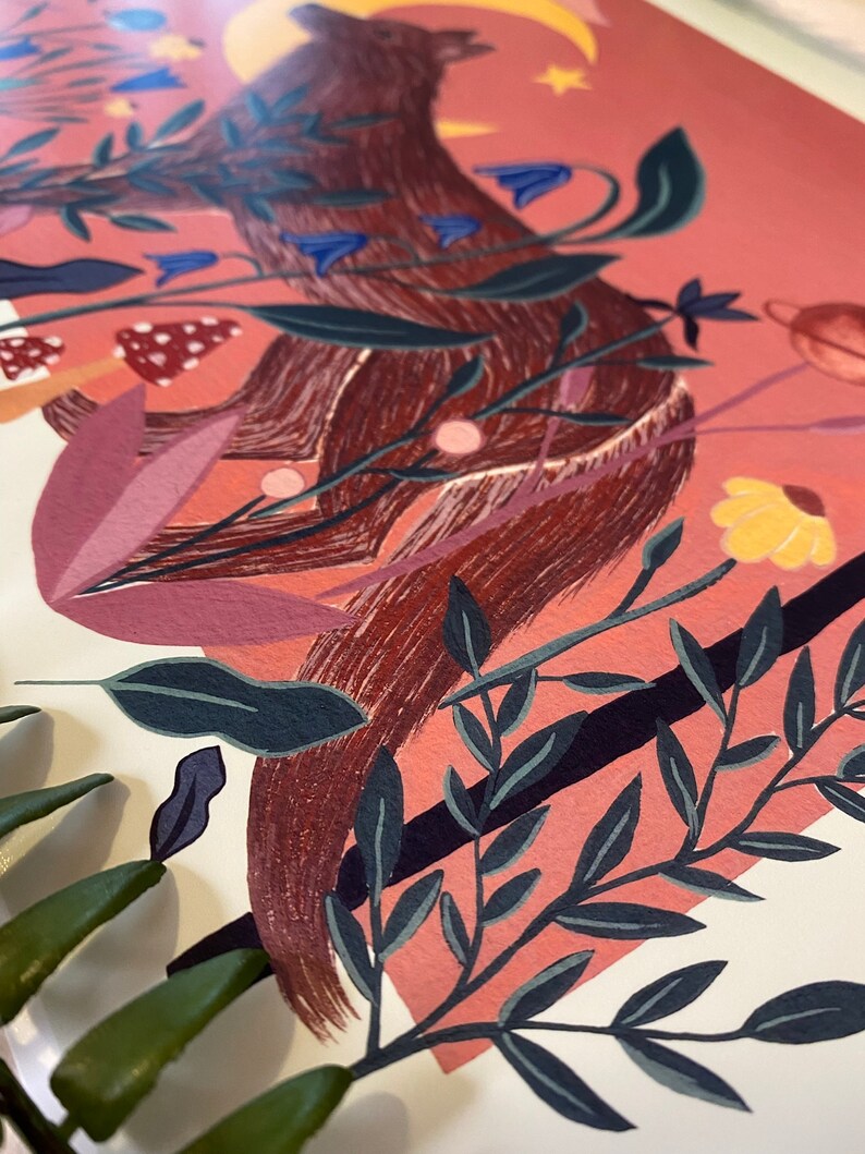 Wolf Art Print Animal Illustration Botanical Print Wall - Etsy