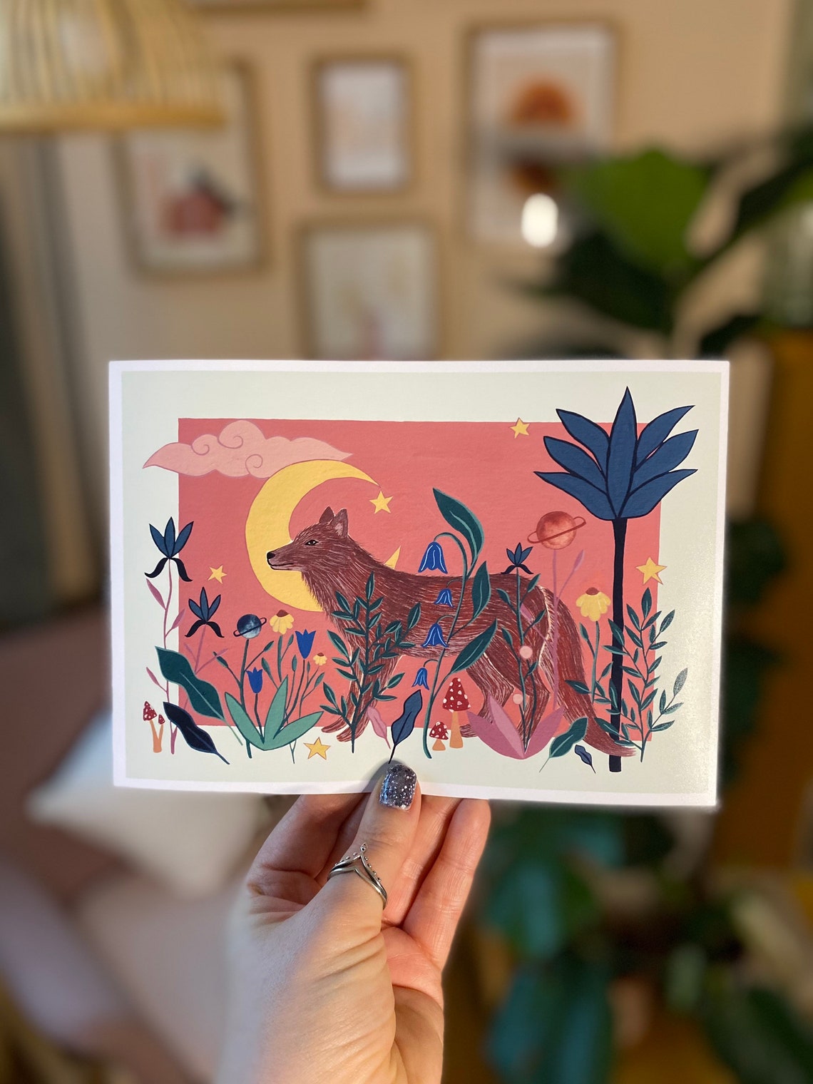 Wolf Art Print Animal Illustration Botanical Print Wall - Etsy