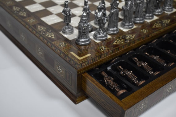 Drawer Chess Set Chess Board with Drawer Mother of Pearl Board ...