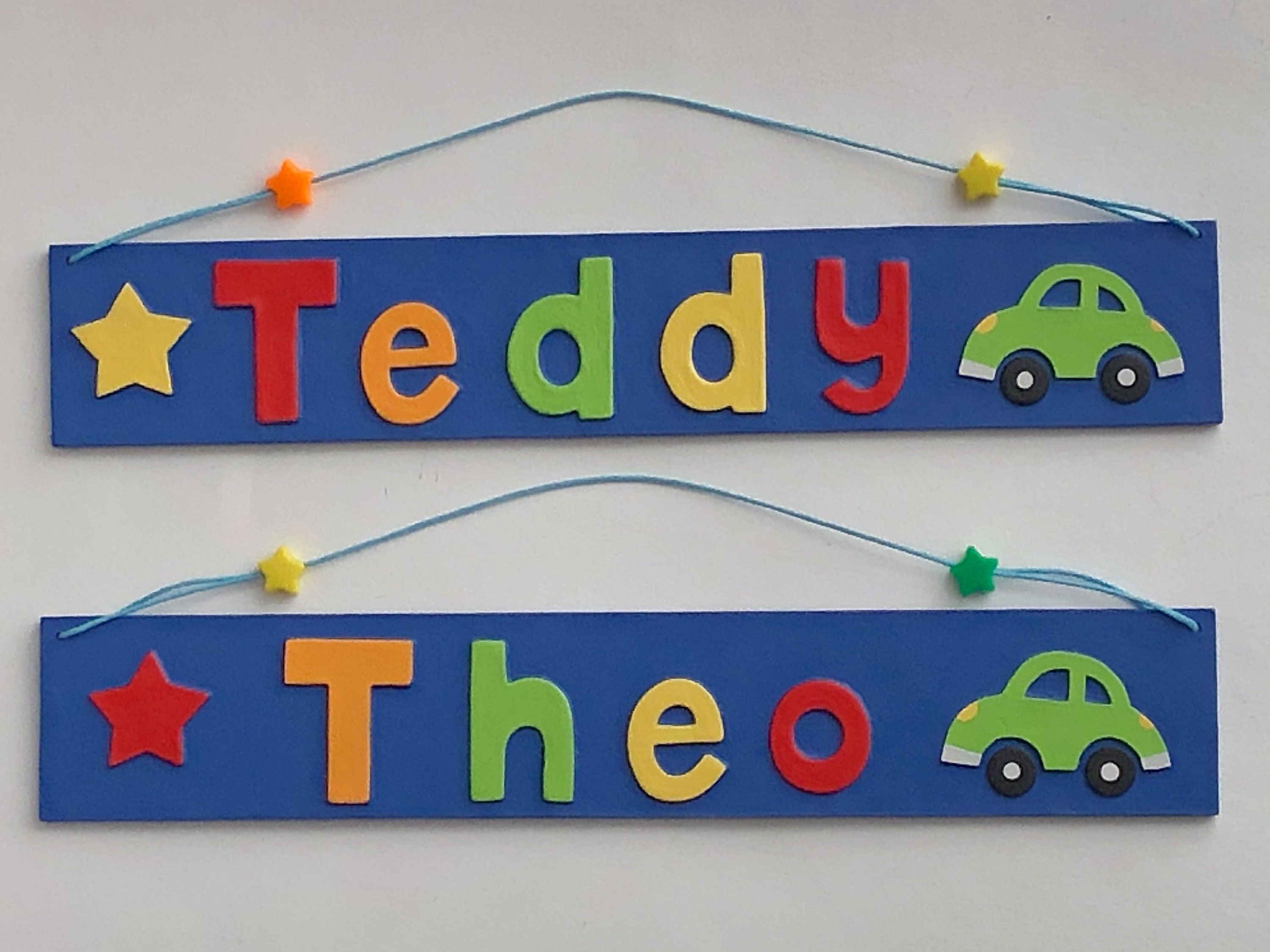 Any Name Navy Blue Name Plate With Green Car - Etsy UK