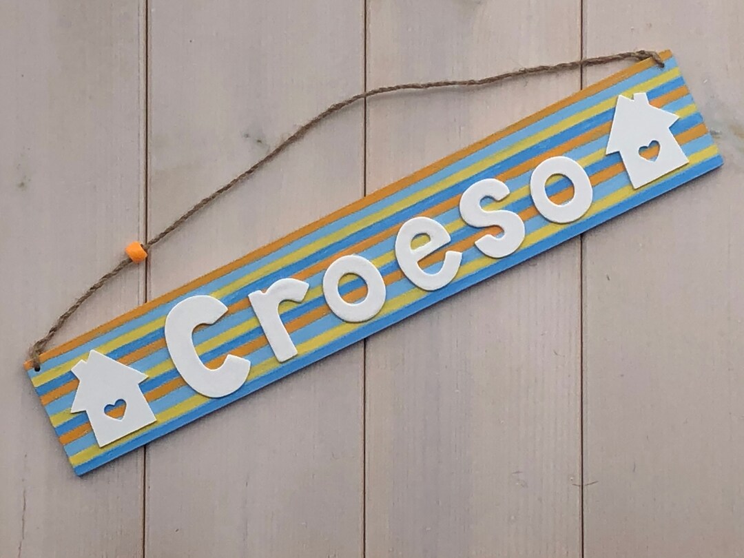 Welsh Hanging Door Sign croeso - Etsy UK