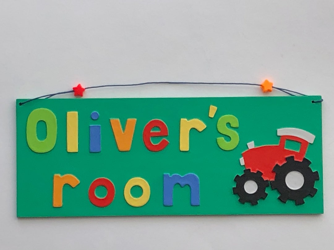 Any Name Tractor Themed Personalised Name Plate With Green Background ...