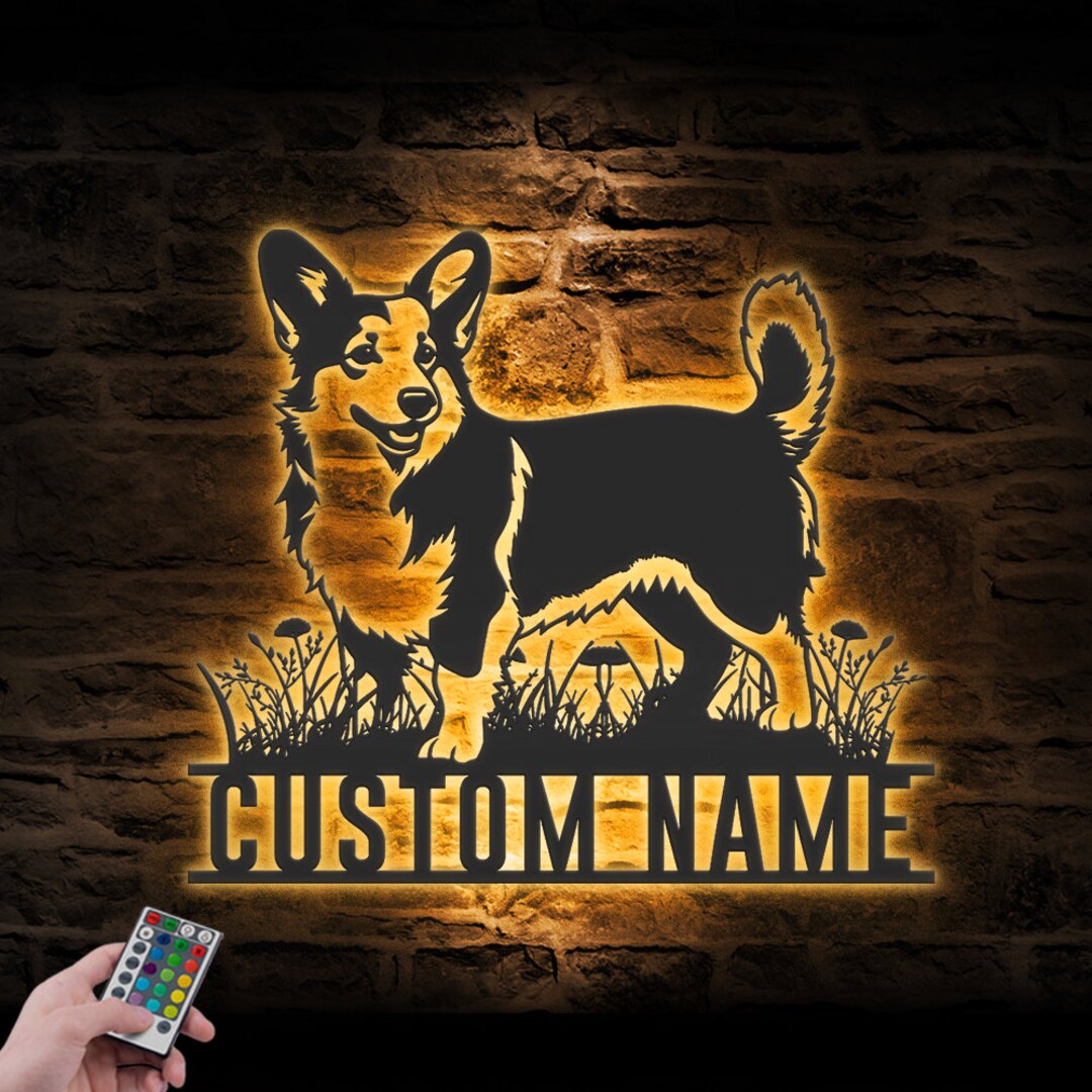 Custom Pembroke Welsh Corgi Metal Wall Art LED Light Personalized Dog ...