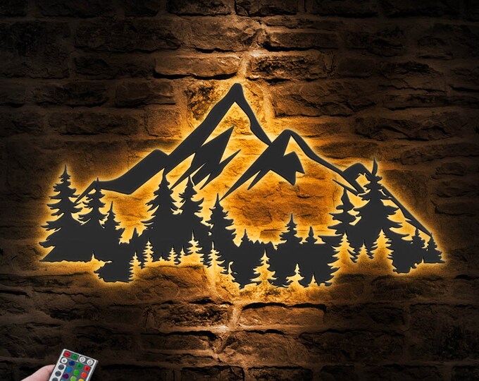 Mountain LED Metal Art Sign / Light up Mountain Metal Sign / Multi ...
