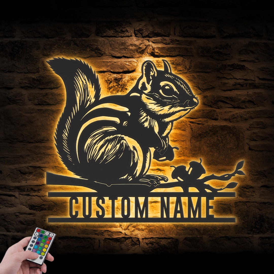 Custom Chipmunk Metal Wall Art LED Light Personalized Chipmunk Lover ...