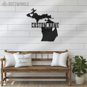 Custom Michigan Map Metal Wall Art LED Lights Personalized Michigan ...