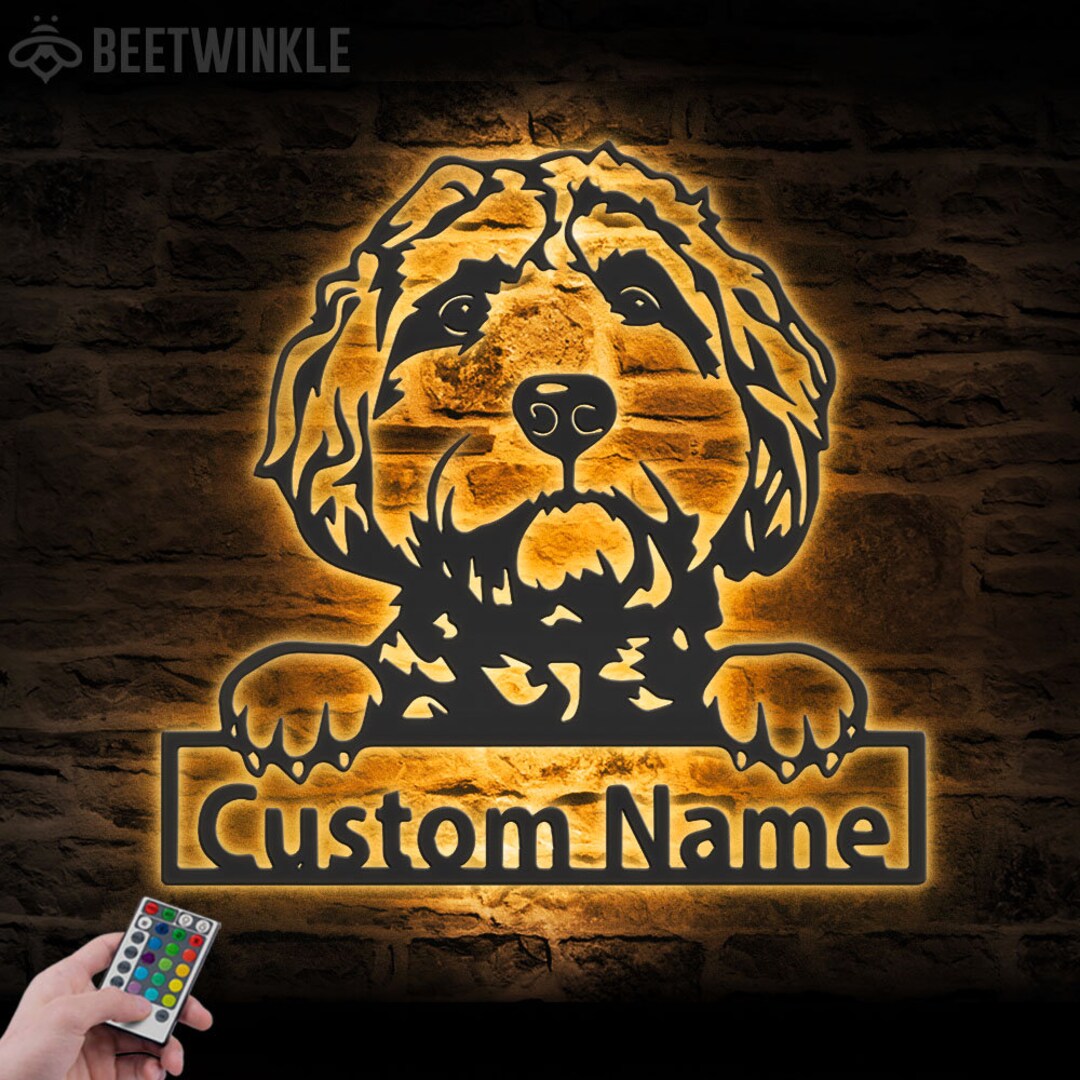 Custom Golden Doodle Metal Wall Art LED Light Personalized Labradoodle ...
