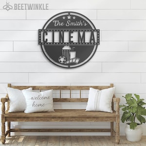 Custom Movie and Popcorn Metal Wall Art LED Light Personalized Family ...