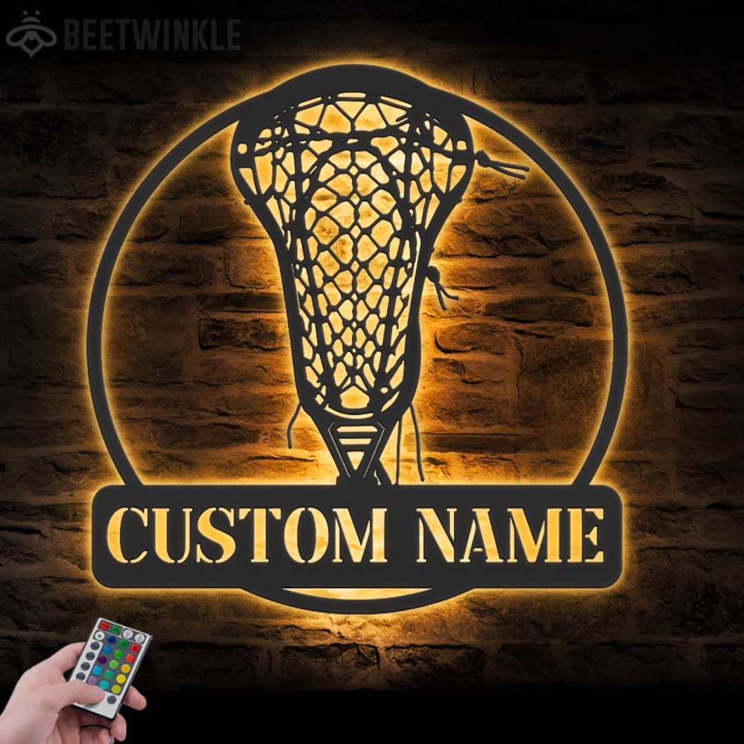 Custom Lacrosse Sticks Metal Wall Art LED Light Personalized Lacrosse ...