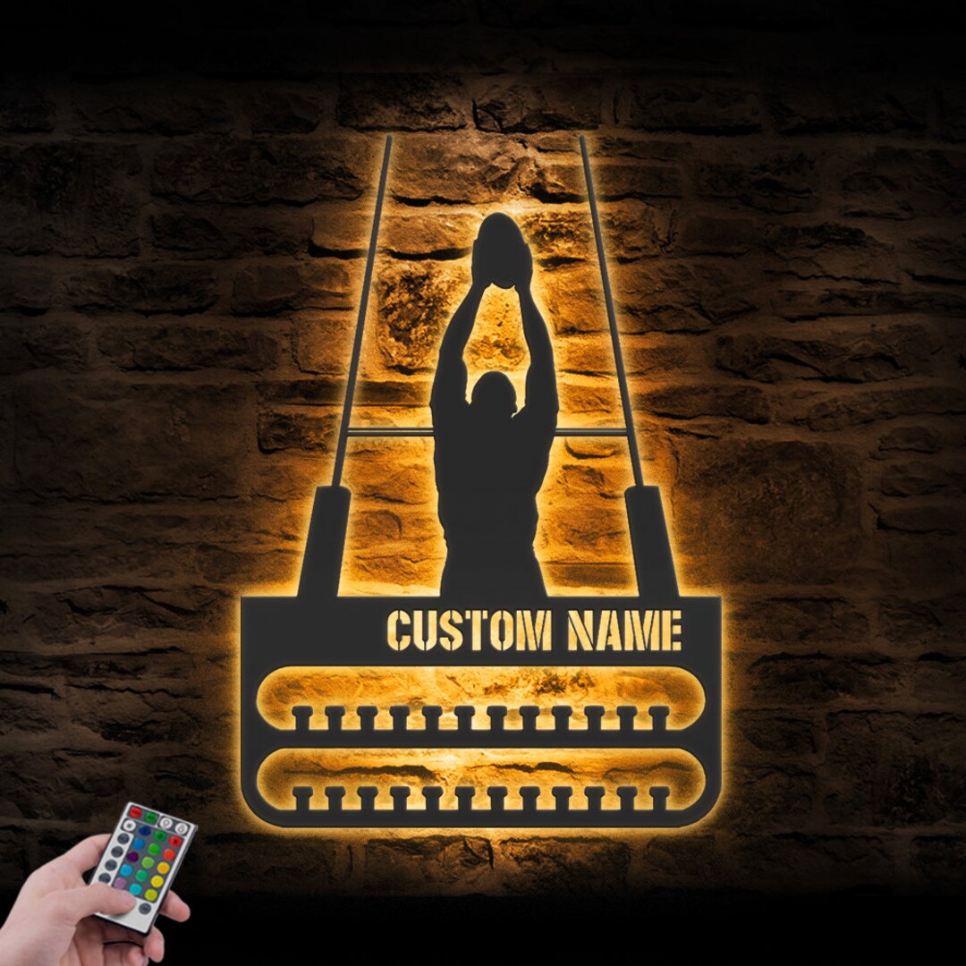 Custom Rugby Goalkeeper Medal Hanger With Led Light Medal Holder ...