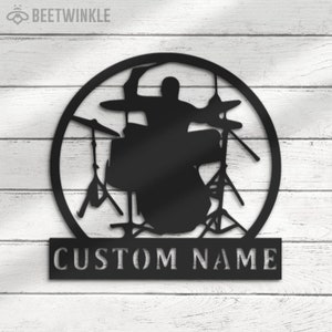 Custom Drummer Room Metal Wall Art LED Light Personalized Drum Lover ...