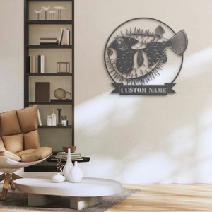 Custom Puffer Fish Metal Wall Art LED Light Personalized Pufferfish ...
