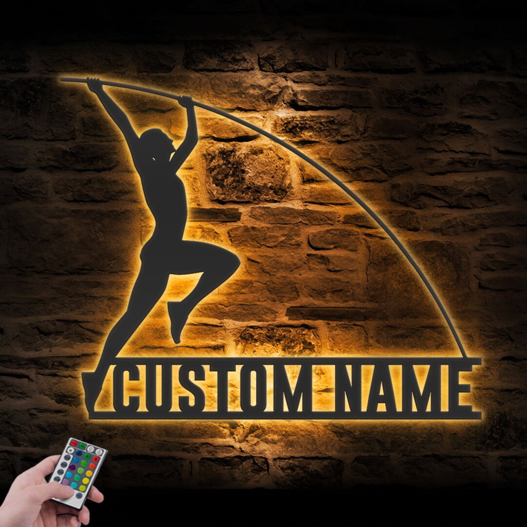 Custom Female Pole Vault Metal Wall Art LED Light Personalized Woman ...