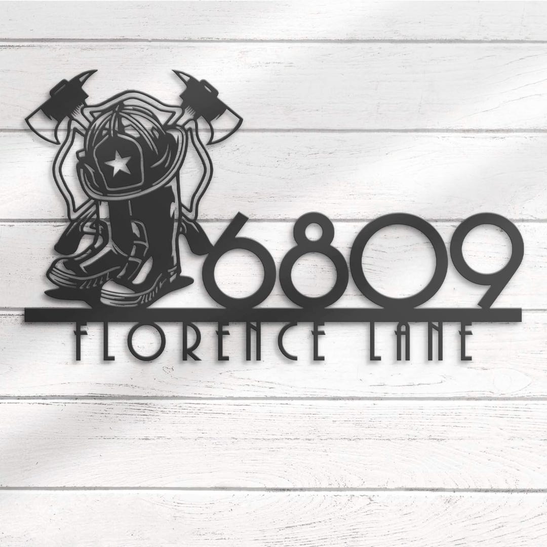 Custom Firefighter Number Metal Address Sign Personalized Fire Fighter ...
