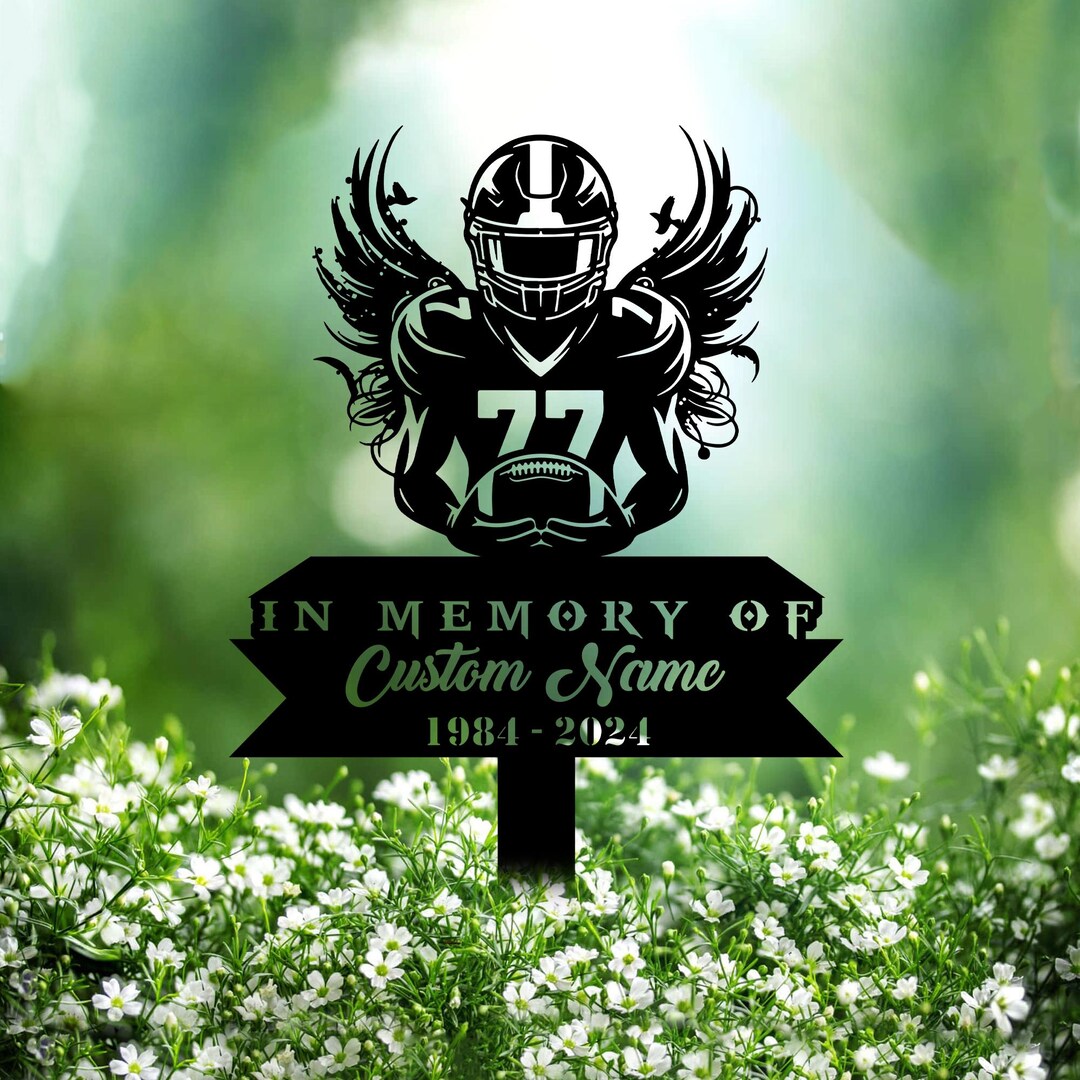 Custom Angle American Football Metal Memorial Stake Personalized Player ...