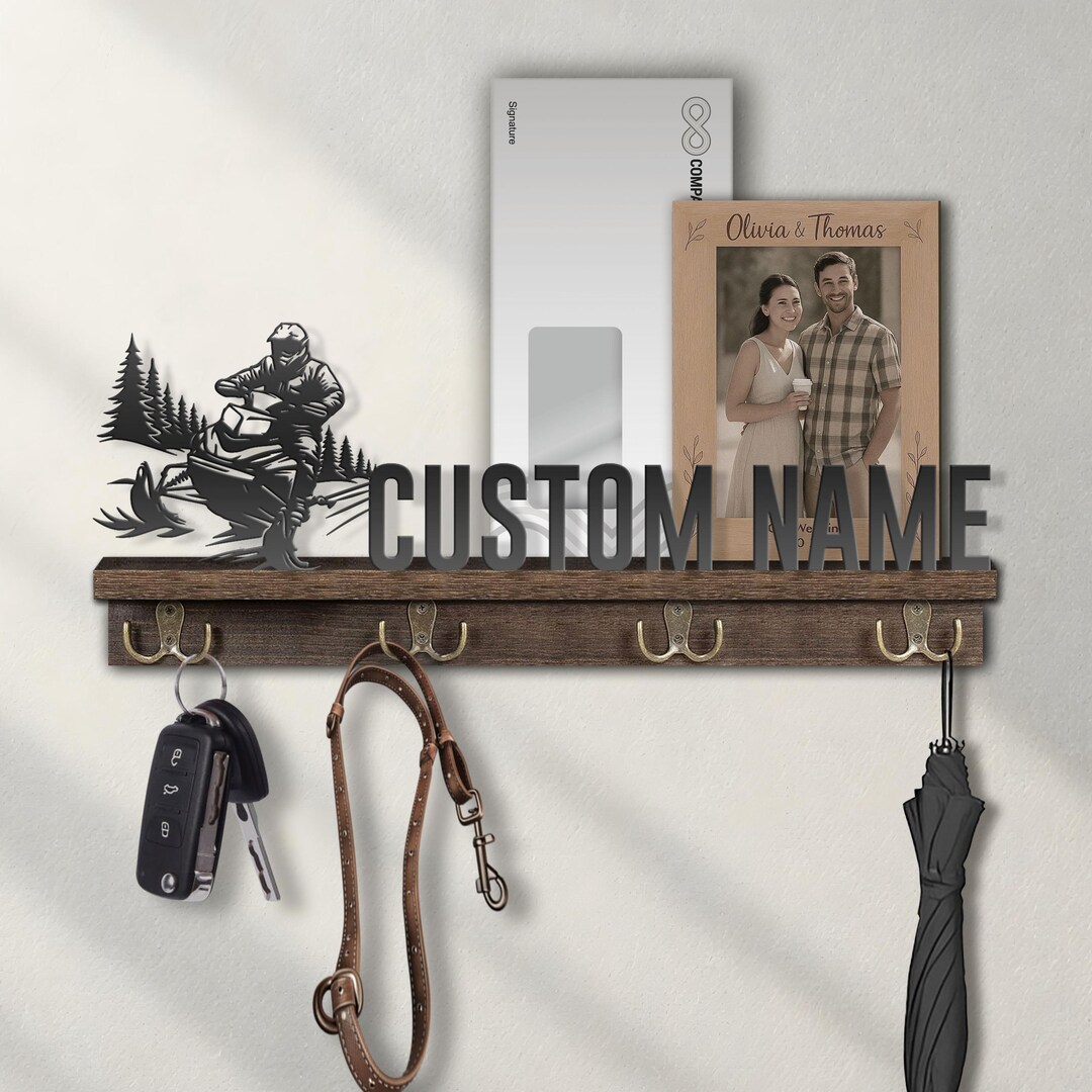 Custom Snowmobile Metal Wooden Key Holder Shelf Personalized Motor Sled ...