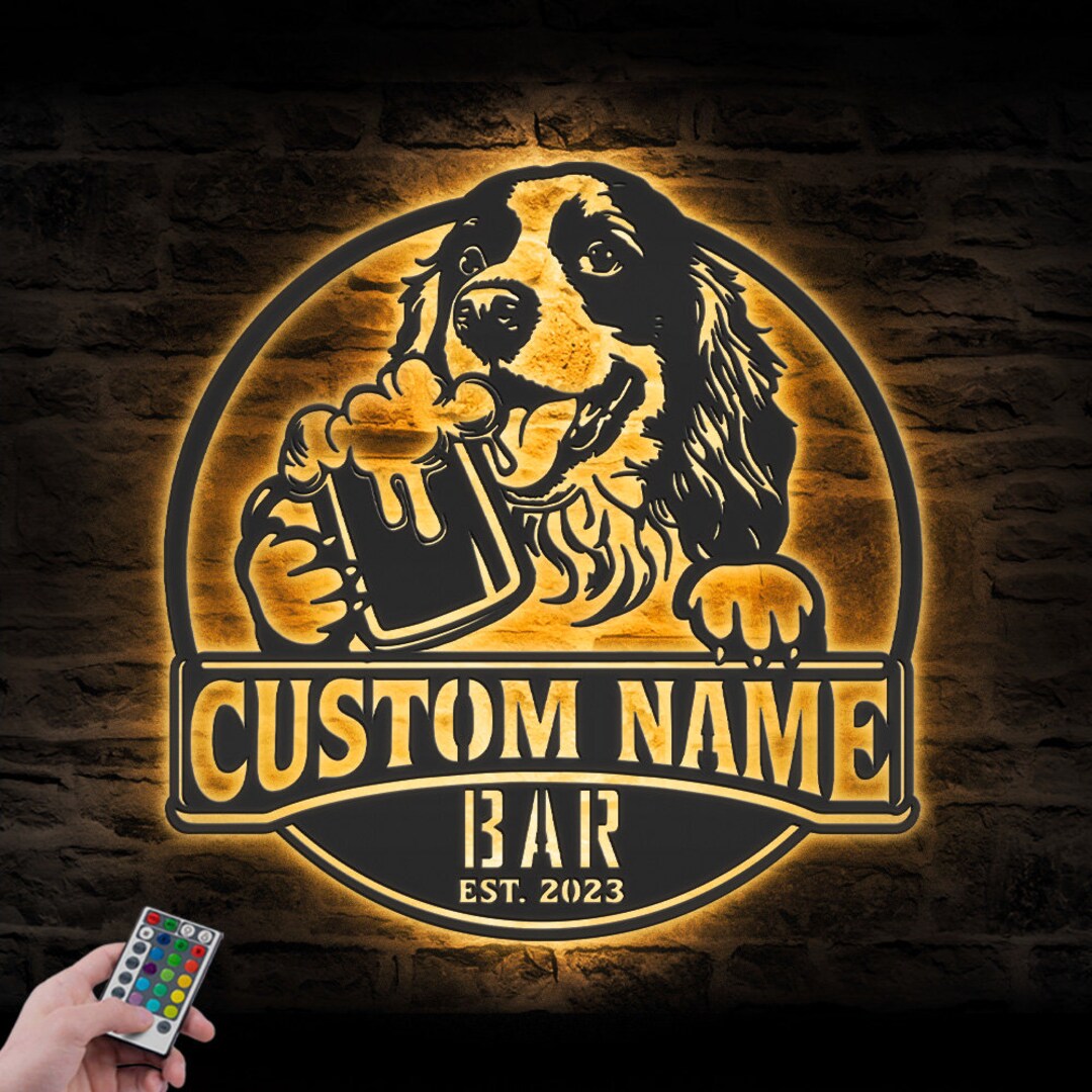 Custom Funny Cocker Spaniel Thirsty Beer Pub Metal Wall Art LED Light ...