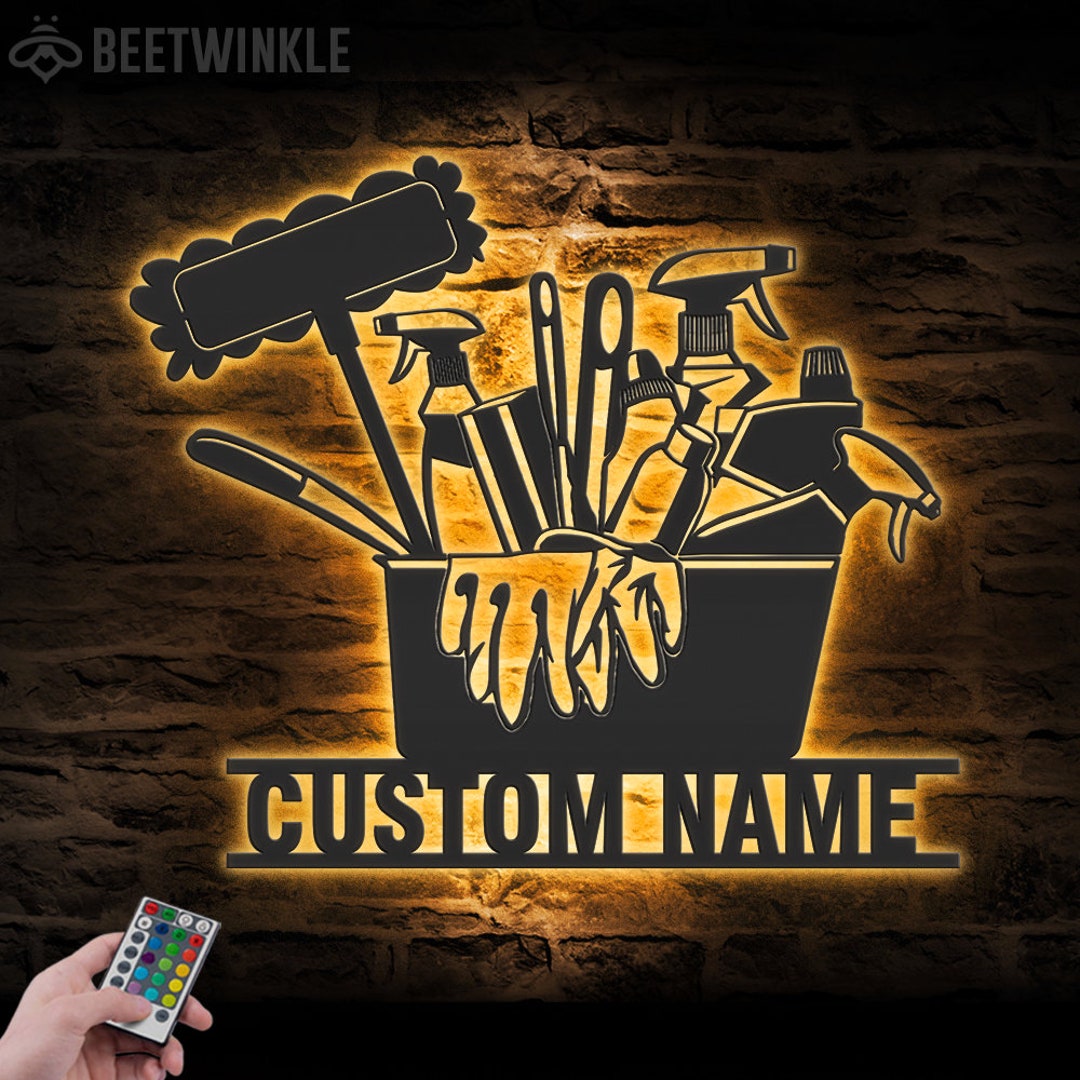 Custom Cleaning Service Metal Wall Art LED Light Personalized House ...