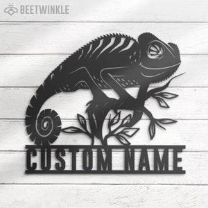 Custom Chameleon Metal Wall Art LED Light Personalized Chameleon Name ...