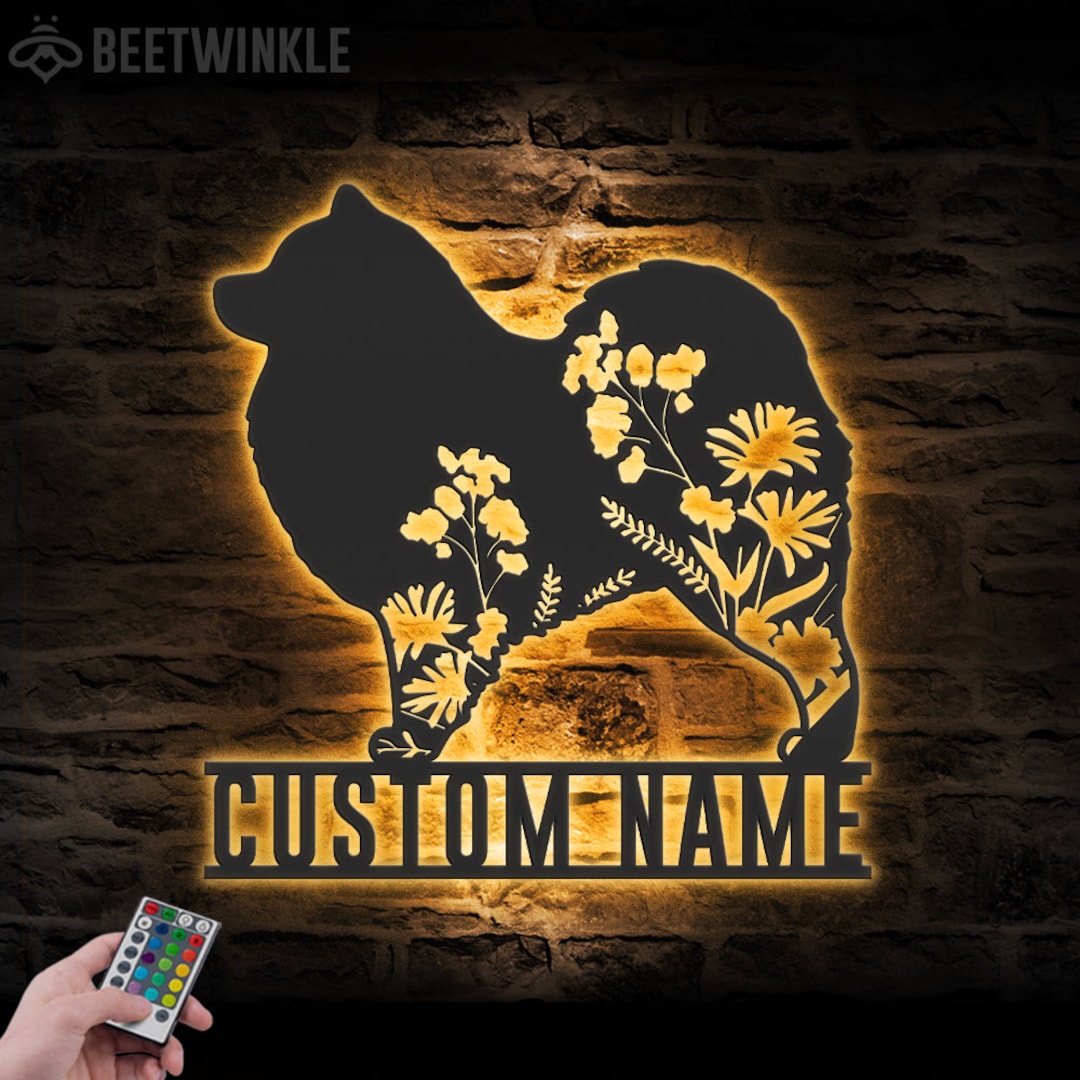 Custom Floral Samoyed Metal Wall Art LED Light Personalized Wild Flower ...