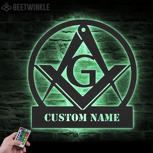 Custom Mason Square & Compass Metal Wall Art LED Light Personalized ...