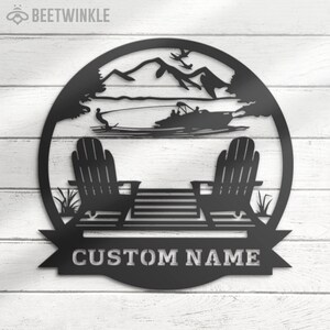 Custom Lake House Metal Wall Art LED Light Personalized Lake Mountain ...