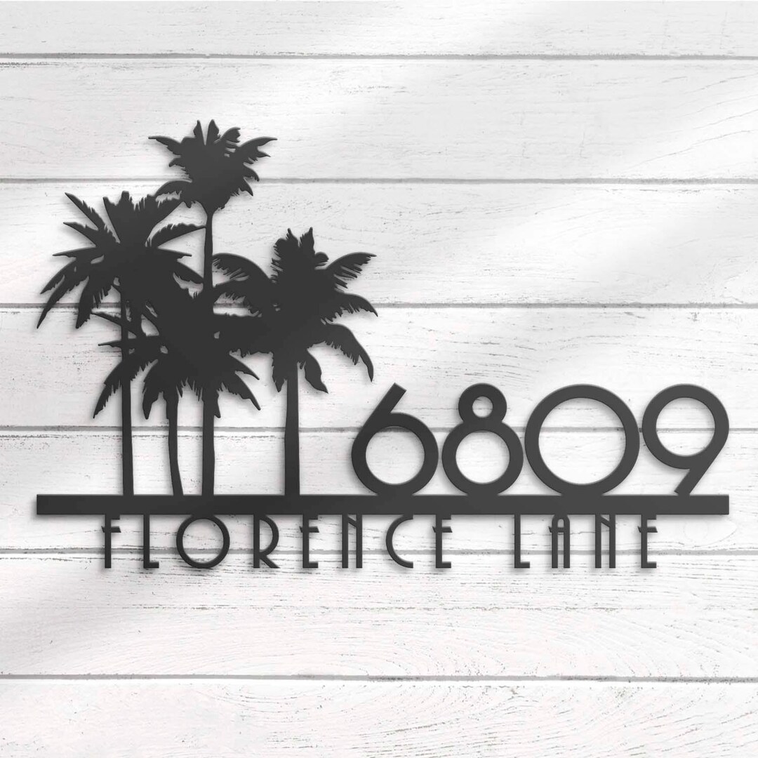 Custom Tropical Beach House Number Metal Address Sign Personalized Palm ...