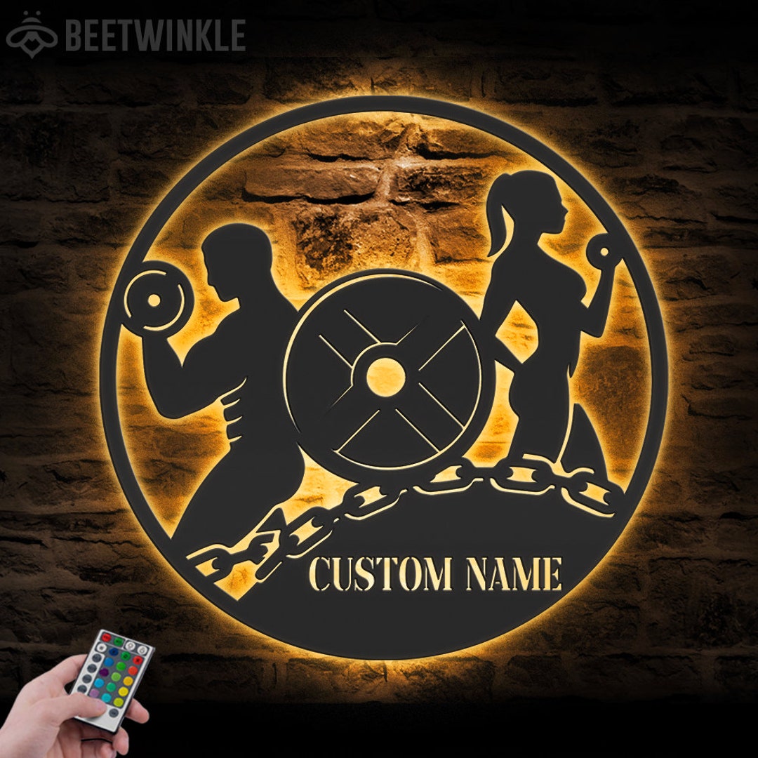 Custom Powerlifting Workout Metal Wall Art LED Light Personalized ...
