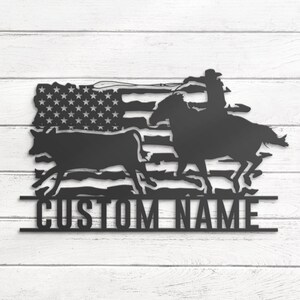 Custom Western Cowboy Cattle Roping Metal Wall Art LED Light ...