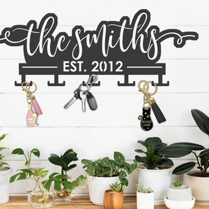 Custom Family Key Holder Metal Wall Art LED Light Personalized Last ...