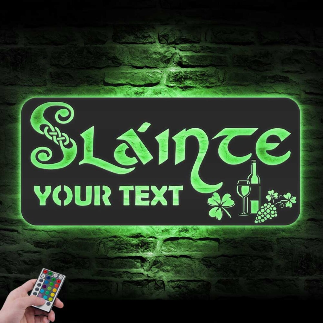 Custom Wine Clover Metal Wall Art LED Light Personalized Wine Slainte ...