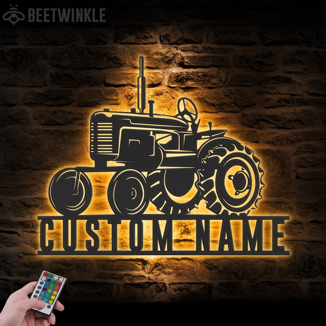 Custom Tractor Driver Metal Wall Art LED Light Personalized Farm ...