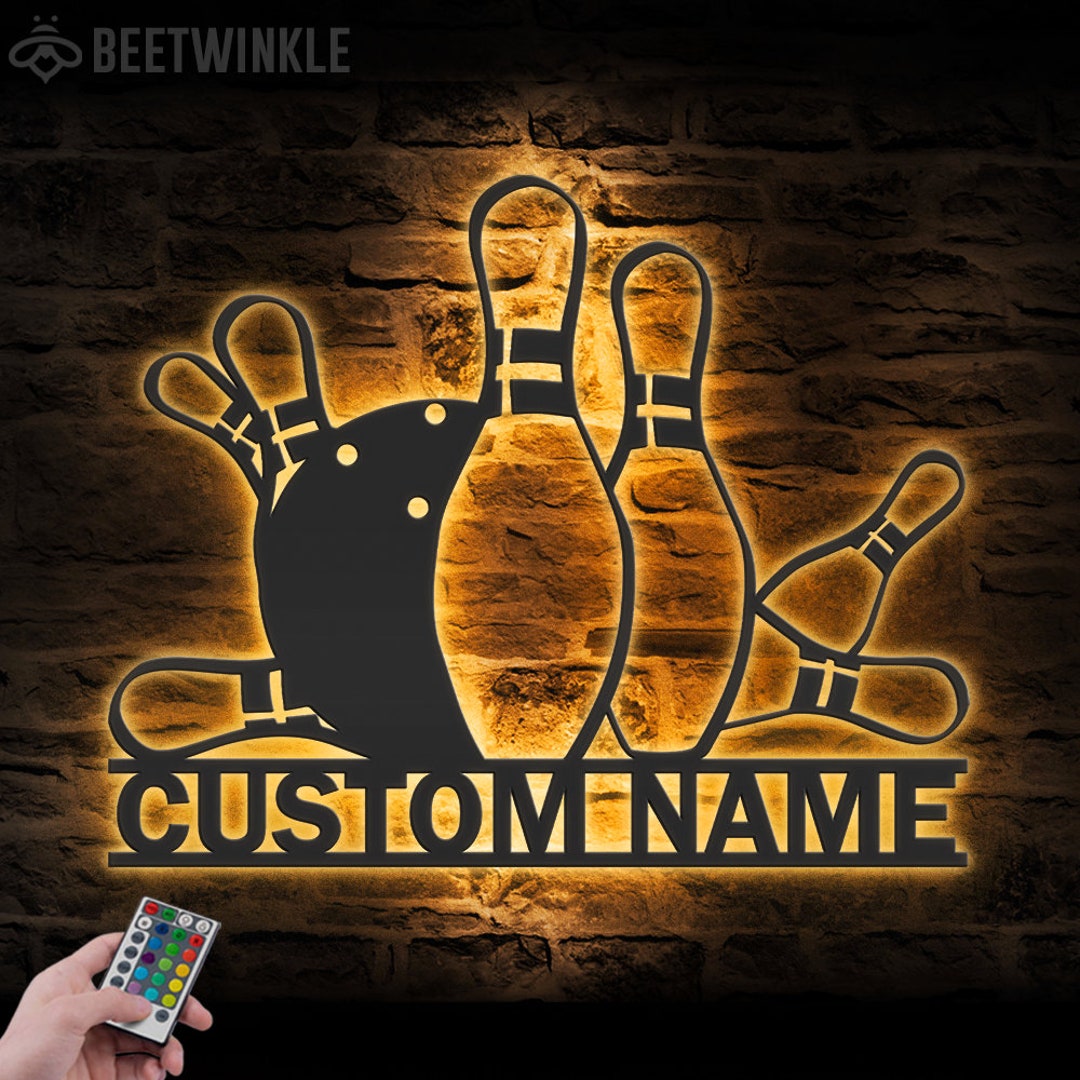 Custom Bowling Metal Wall Art With LED Light Personalized Bowling ...