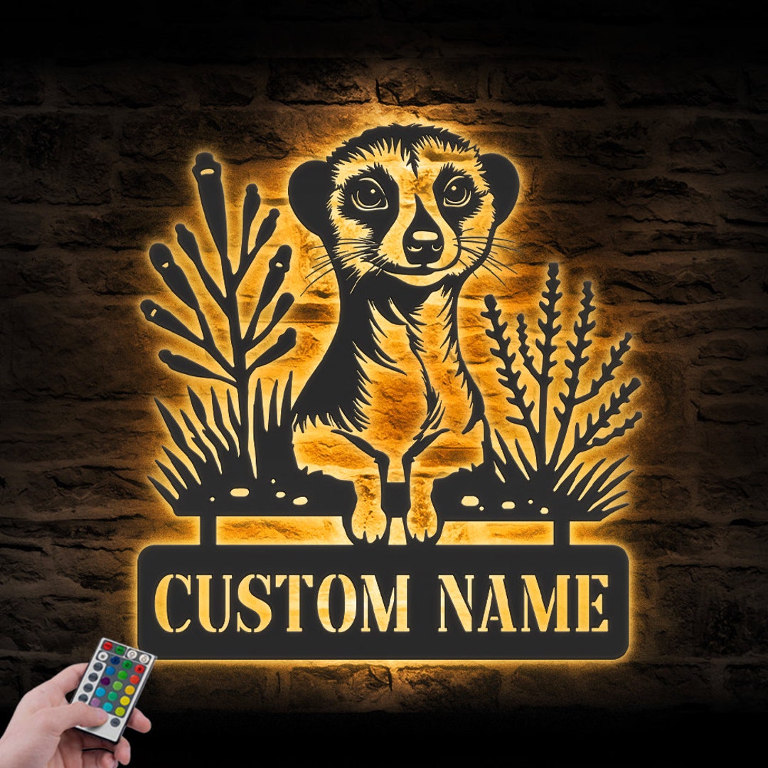 Custom Meerkat Metal Wall Art LED Light Personalized Animal Lover Name ...