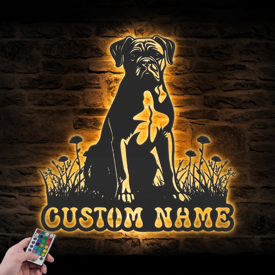 Custom Boxer Dog Metal Wall Art LED Light Personalized Dog - Etsy