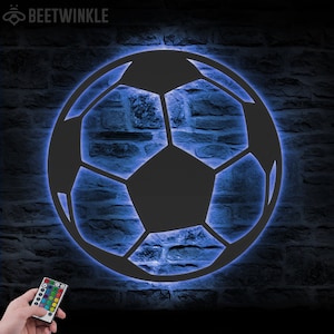 Boy Soccer Ball Metal Wall Art Led Light Girl Football Player Lover ...