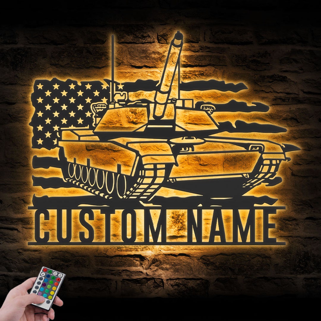 Custom US Soldier Military Tank Metal Wall Art LED Light Personalized ...