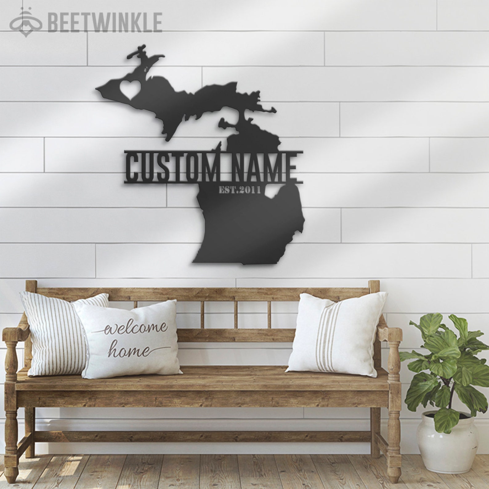 Custom Michigan Map Metal Wall Art LED Lights Personalized - Etsy