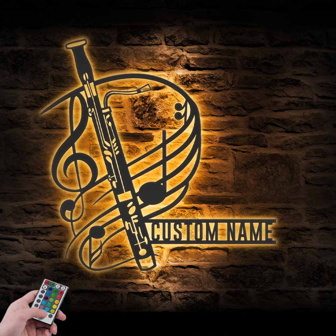 Custom Bassoon Musical Instrument Metal Wall Art LED Light Personalized ...