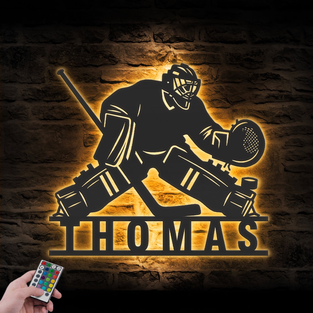 Custom Man Ice Hockey Metal Wall Art LED Light Personalized Male ...